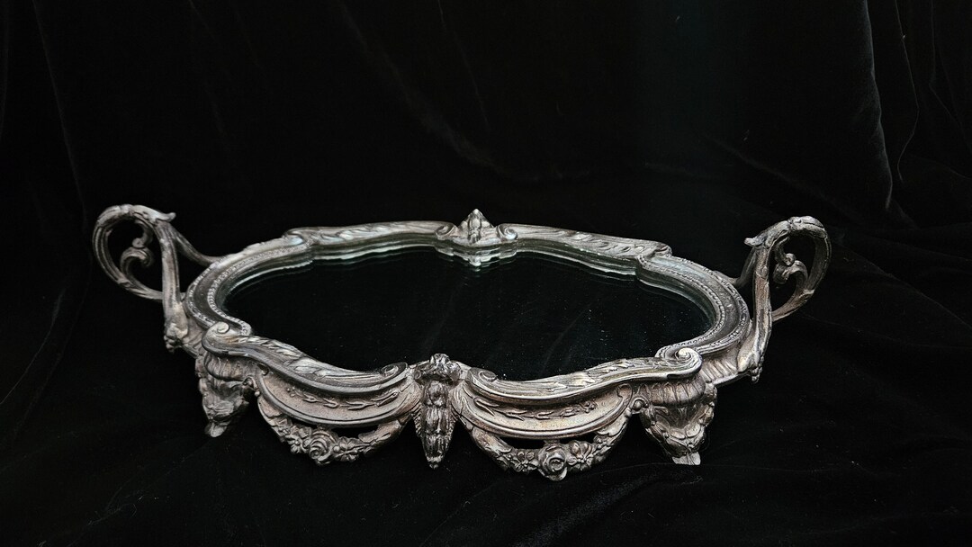 Antique Mirror Platter With Cast Frame - Etsy