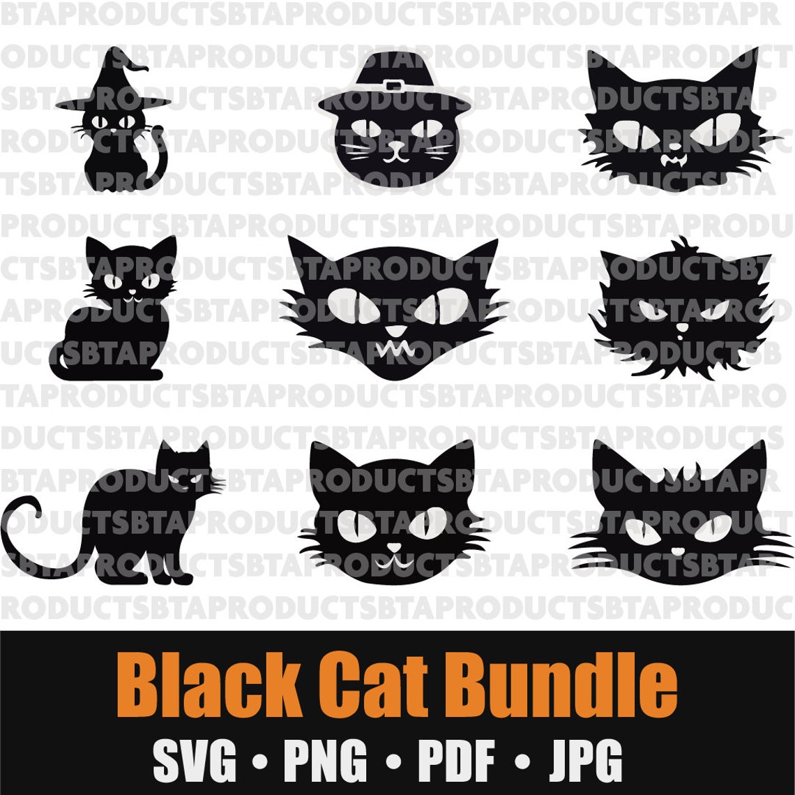 Black Cat SVG Bundle, Black Cat PNG Bundle, Cat Face PDF Bundle / Cat ...