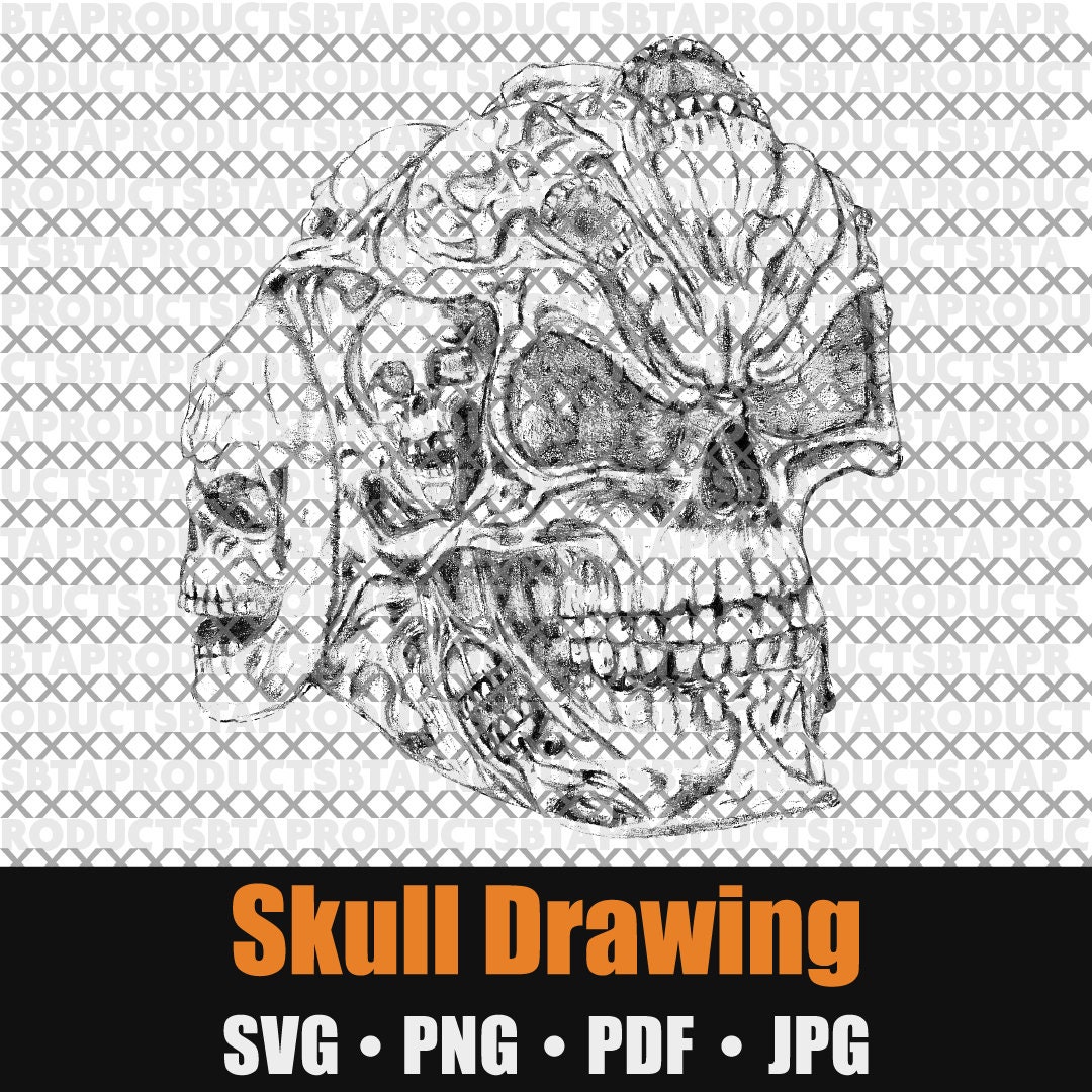 Skull Drawing/ Skull Svg / Skull Png / Skull Pdf / Skull JPG / Hand ...