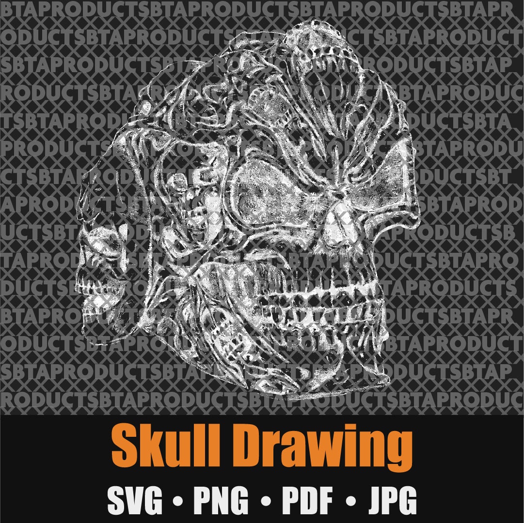 Skull Drawing/ Skull Svg / Skull Png / Skull Pdf / Skull JPG / Hand ...