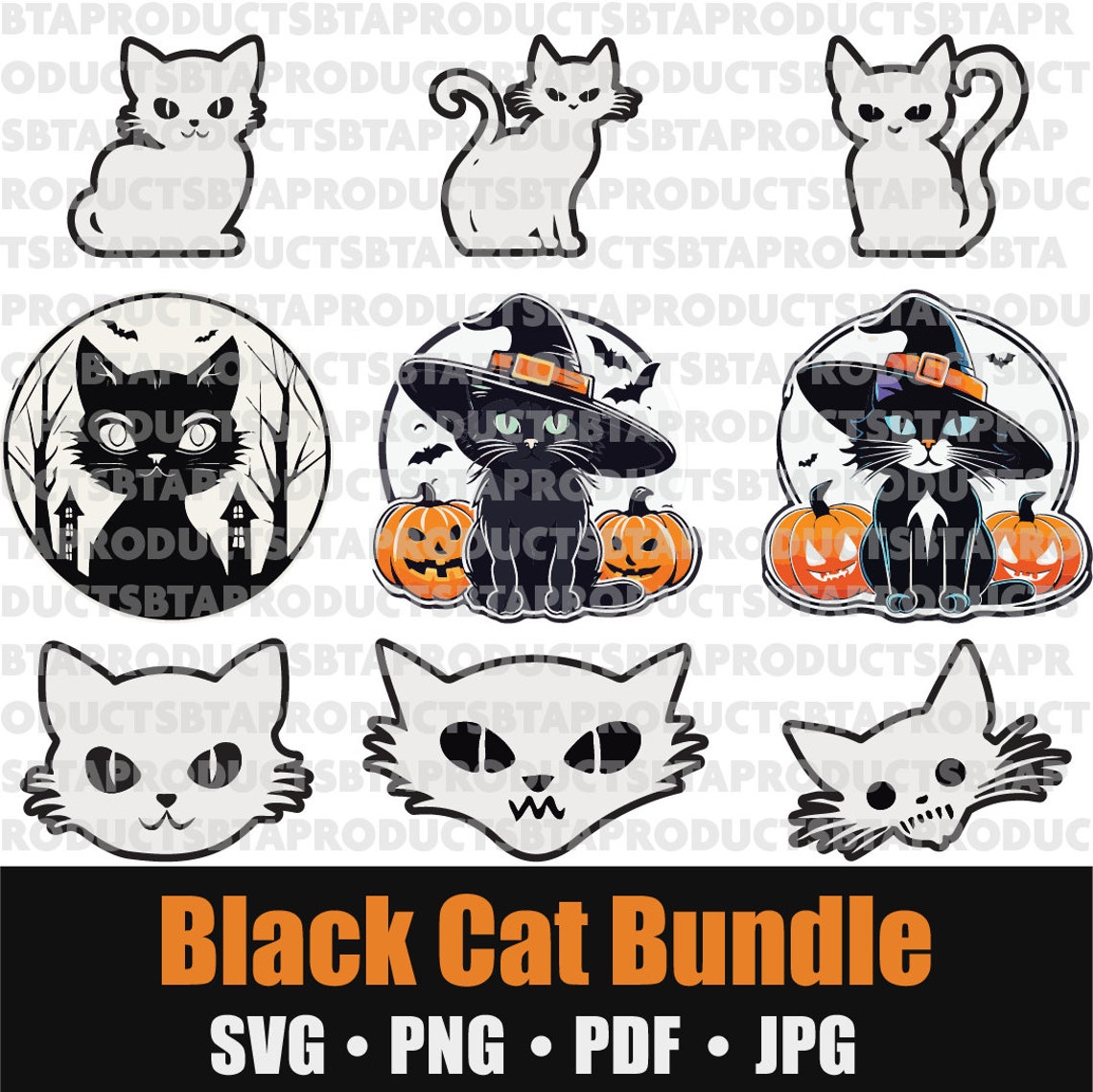 Black Cat SVG Bundle, Black Cat PNG Bundle, Cat Face PDF Bundle / Cat ...