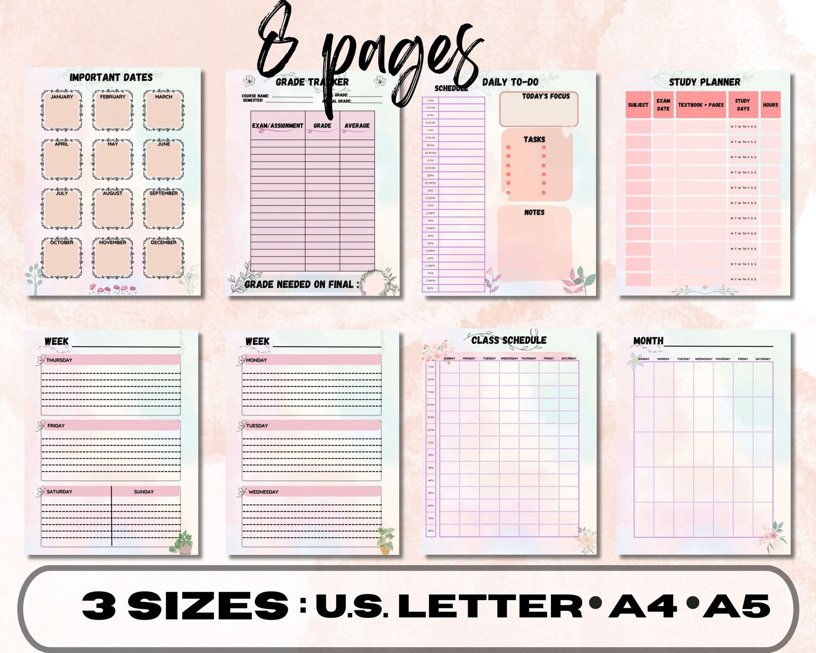 Student Planner Undated Digital Download, Student Class Schedule ...