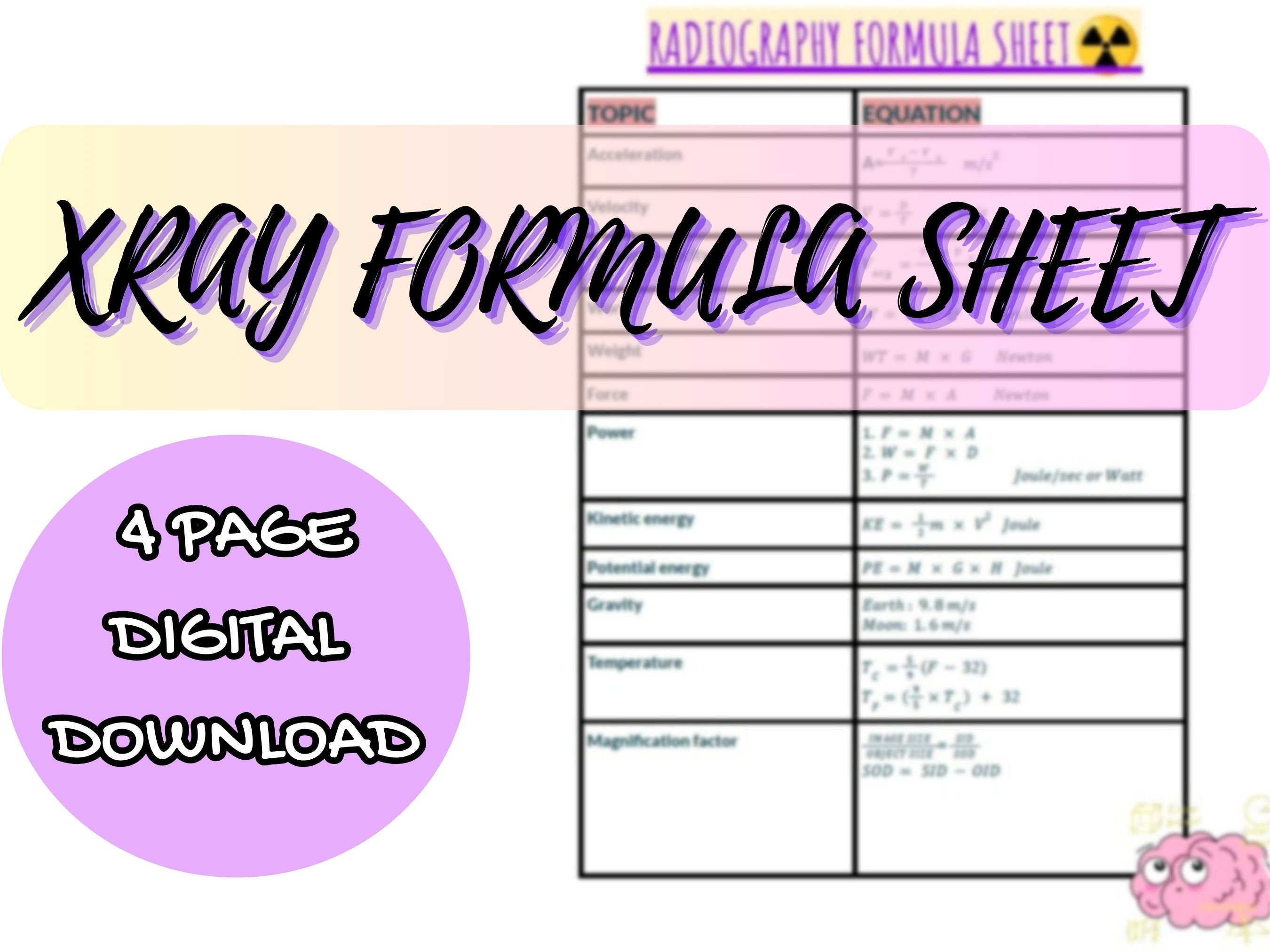 X-ray Formula Sheet | Radiography Formulas | Rad Tech Formula Sheet| RT Formulas | X-ray Study ...