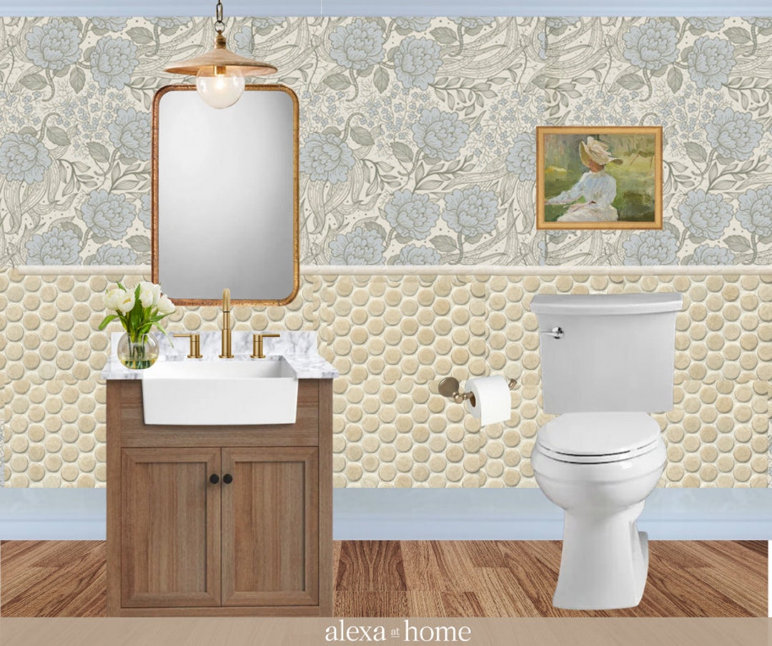 Classic Cottage Powder Room Edesign and Source List - Etsy