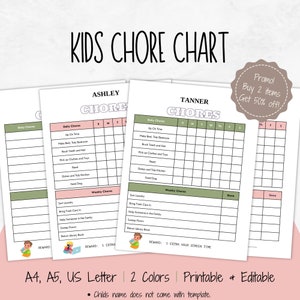 EDITABLE Chore Chart for Kids: Cleaning Checklist in A4, A5, US Letter ...
