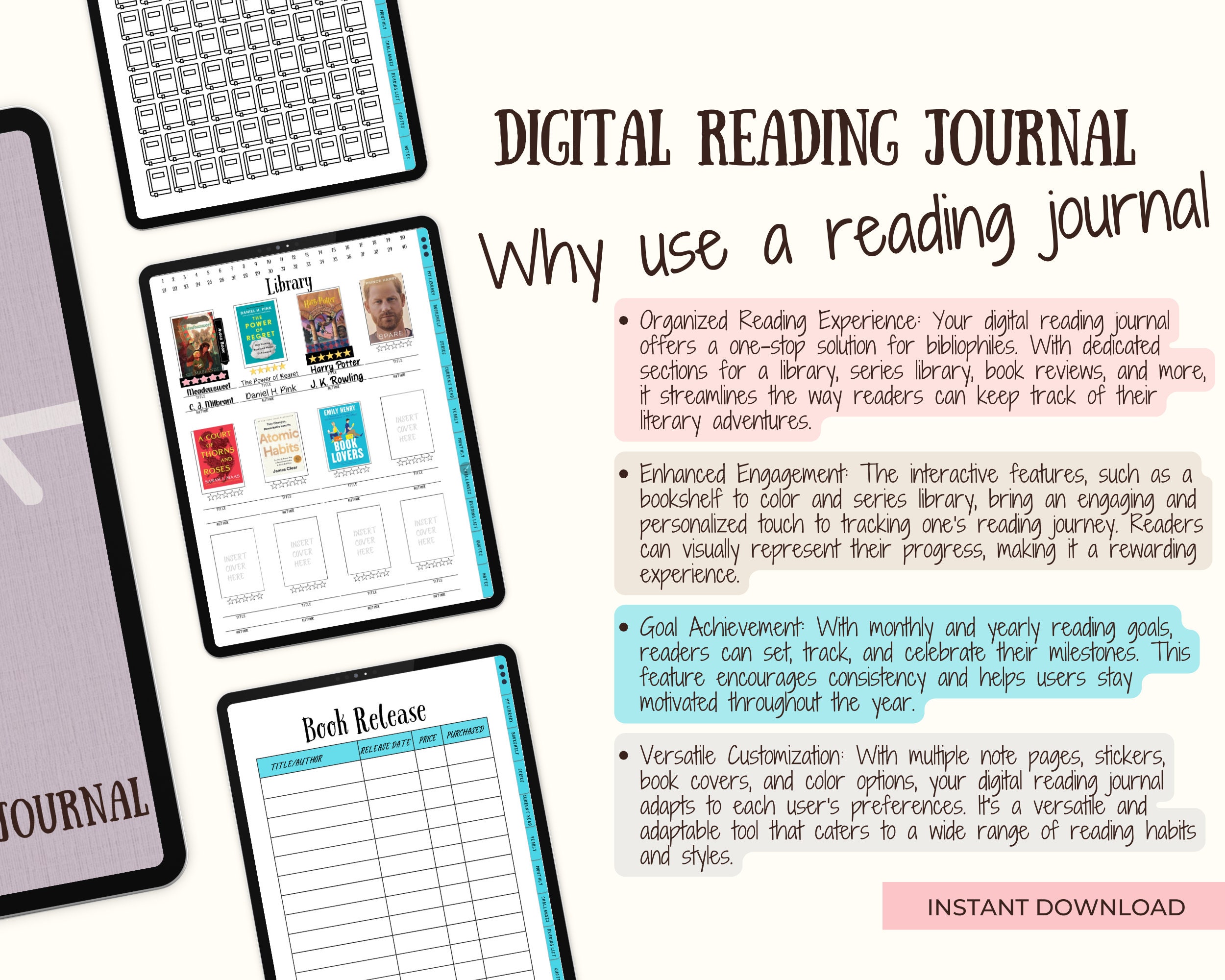 Digital Reading Journal Reading Planner, Reading Tracker, and Digital ...