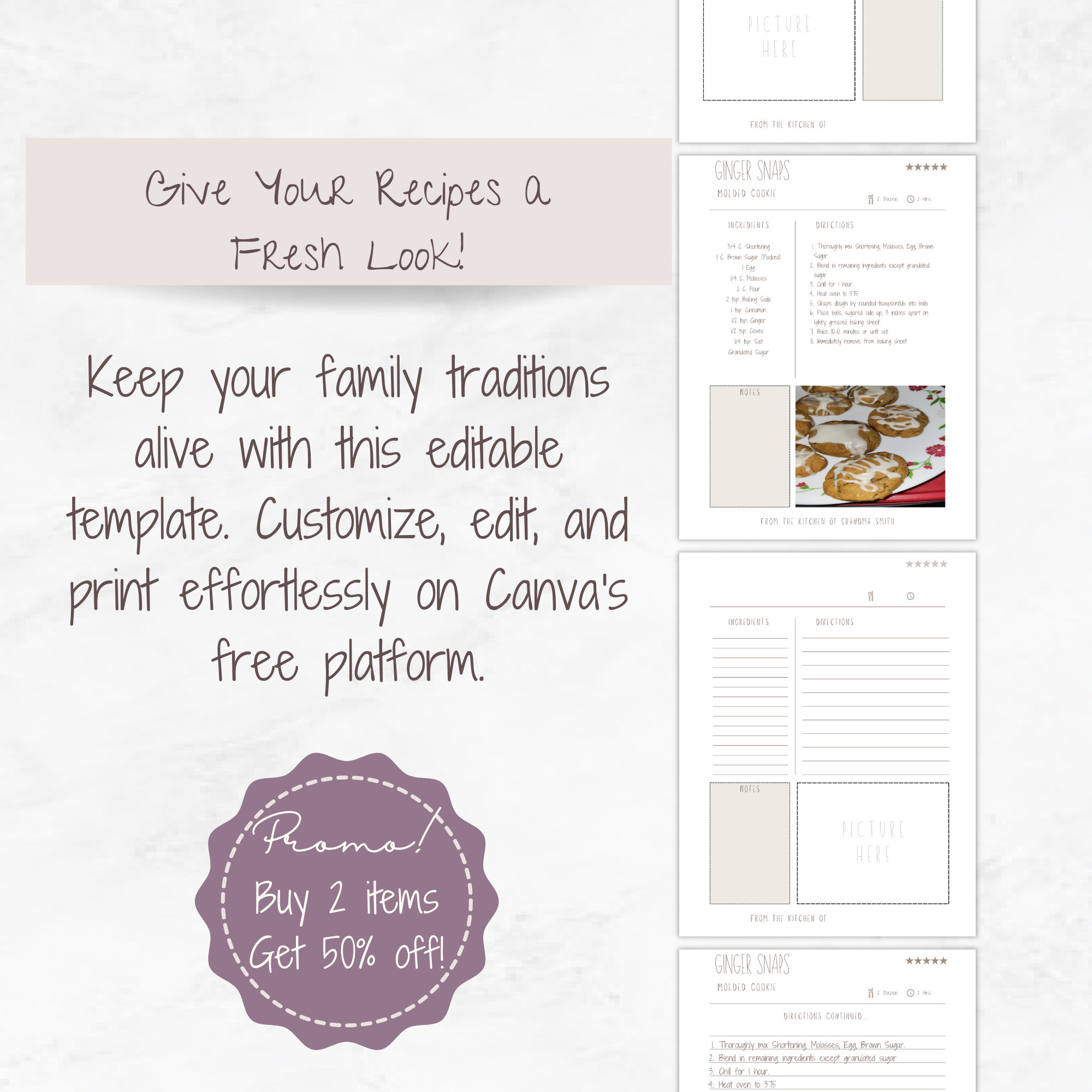 Editable Recipe Card Template Printable Customize Fonts & - Etsy