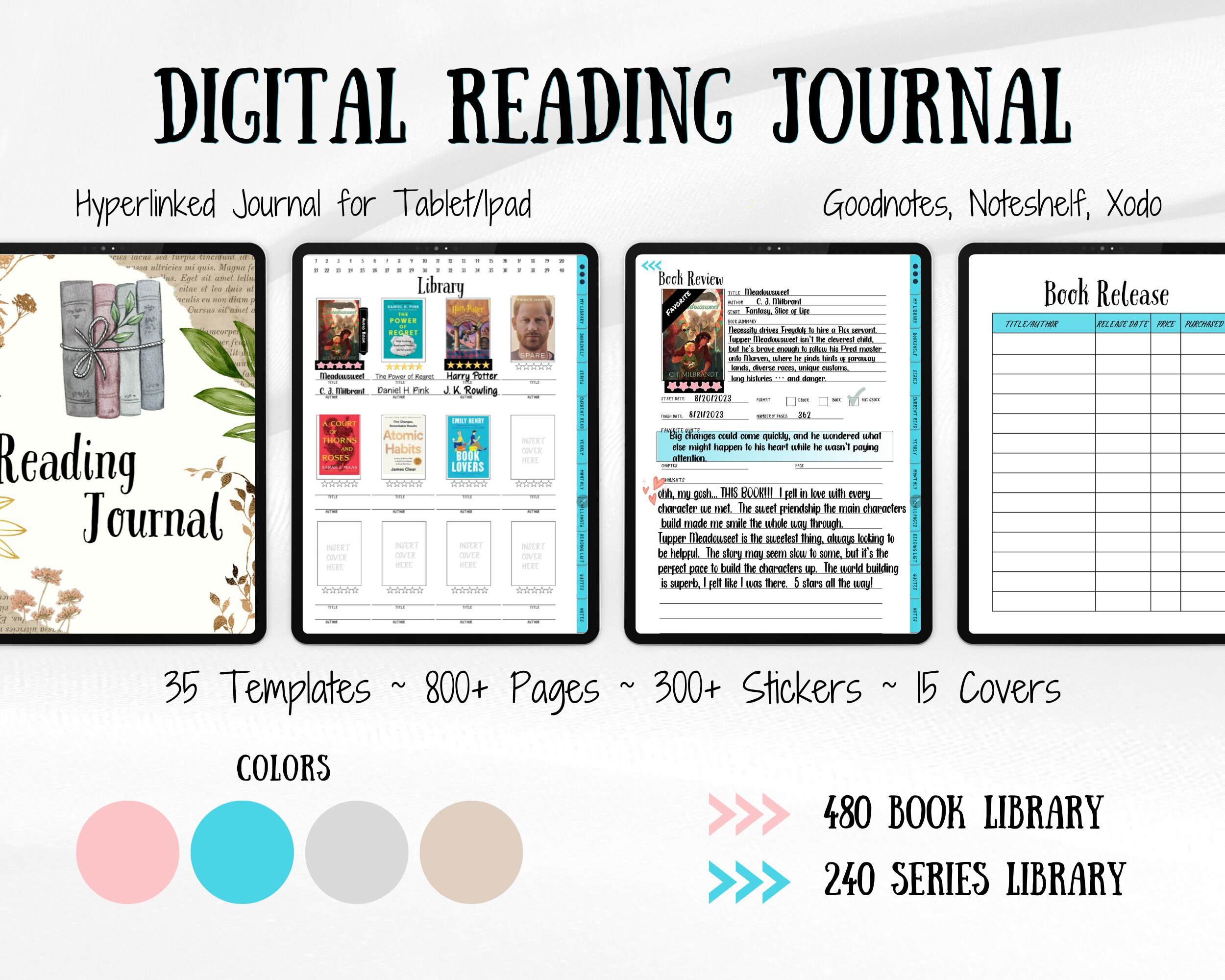 Digital Reading Journal Reading Planner, Tracker, and Digital Book ...