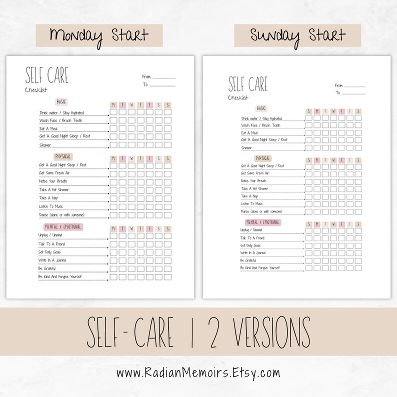 Self Care Checklist: Editable & Printable for Daily Wellness - Etsy