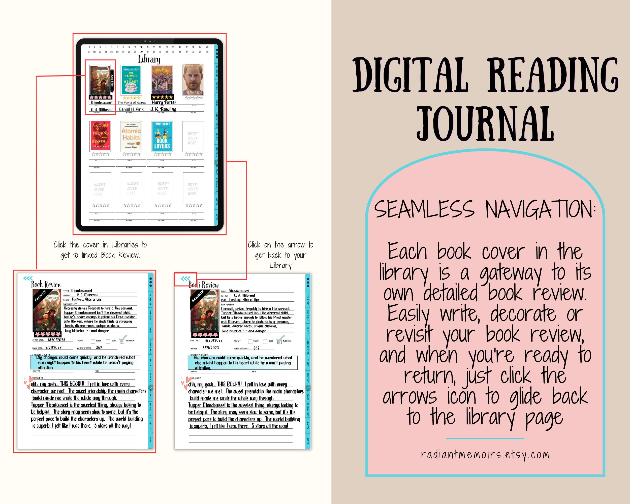 Digital Reading Journal Reading Planner, Reading Tracker, and Digital ...