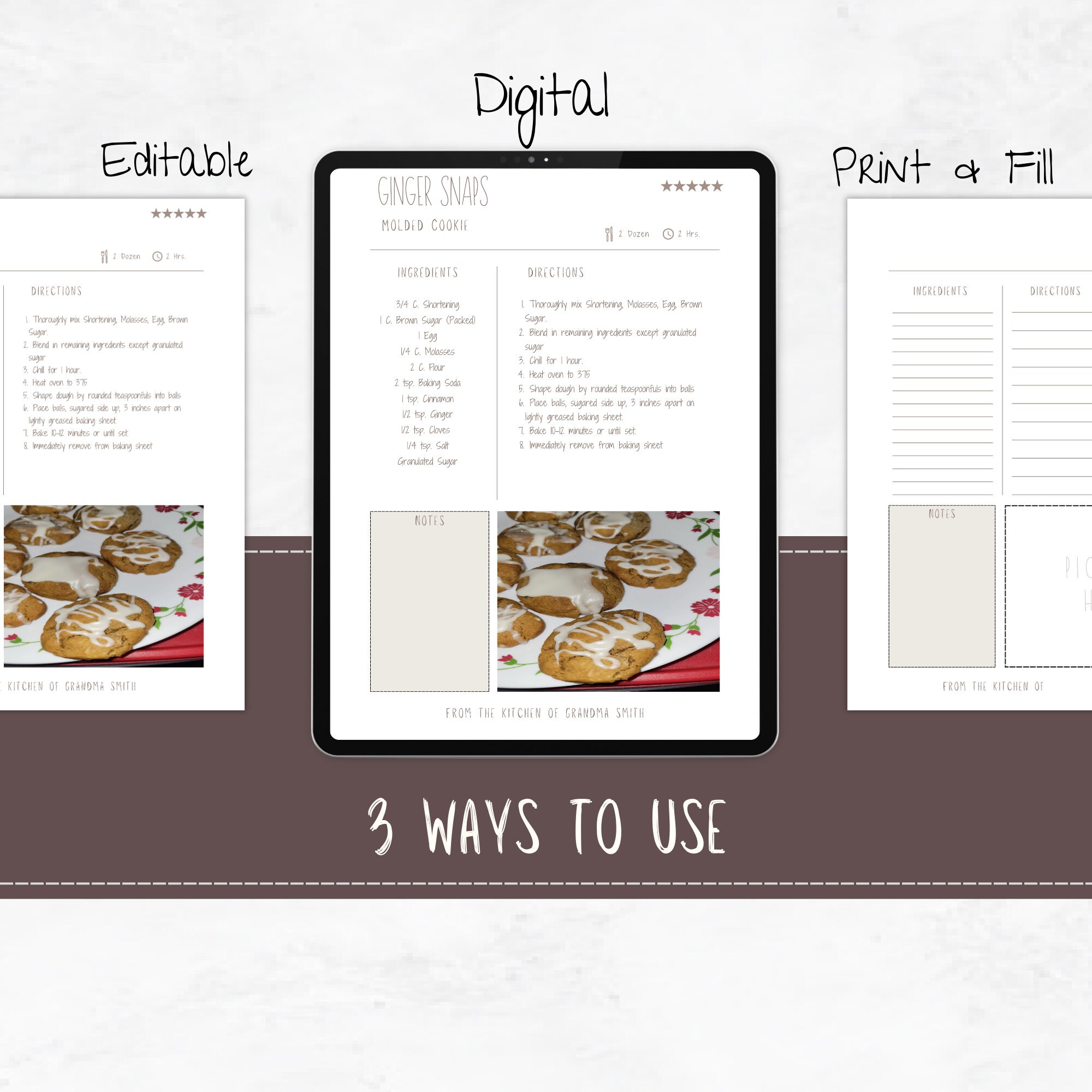Editable Recipe Card Template Printable Customize Fonts & Colors 8.5x11 ...