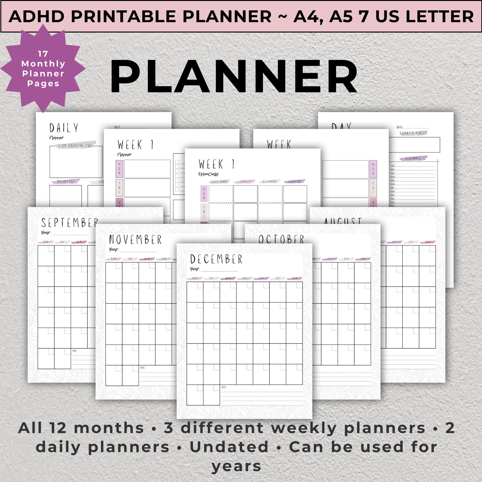 ADHD Planner Printable, Adhd Planner Adult, Planner Printable, Adhd ...