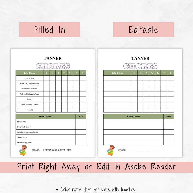 EDITABLE Chore Chart for Kids: Cleaning Checklist in A4, A5, US Letter ...