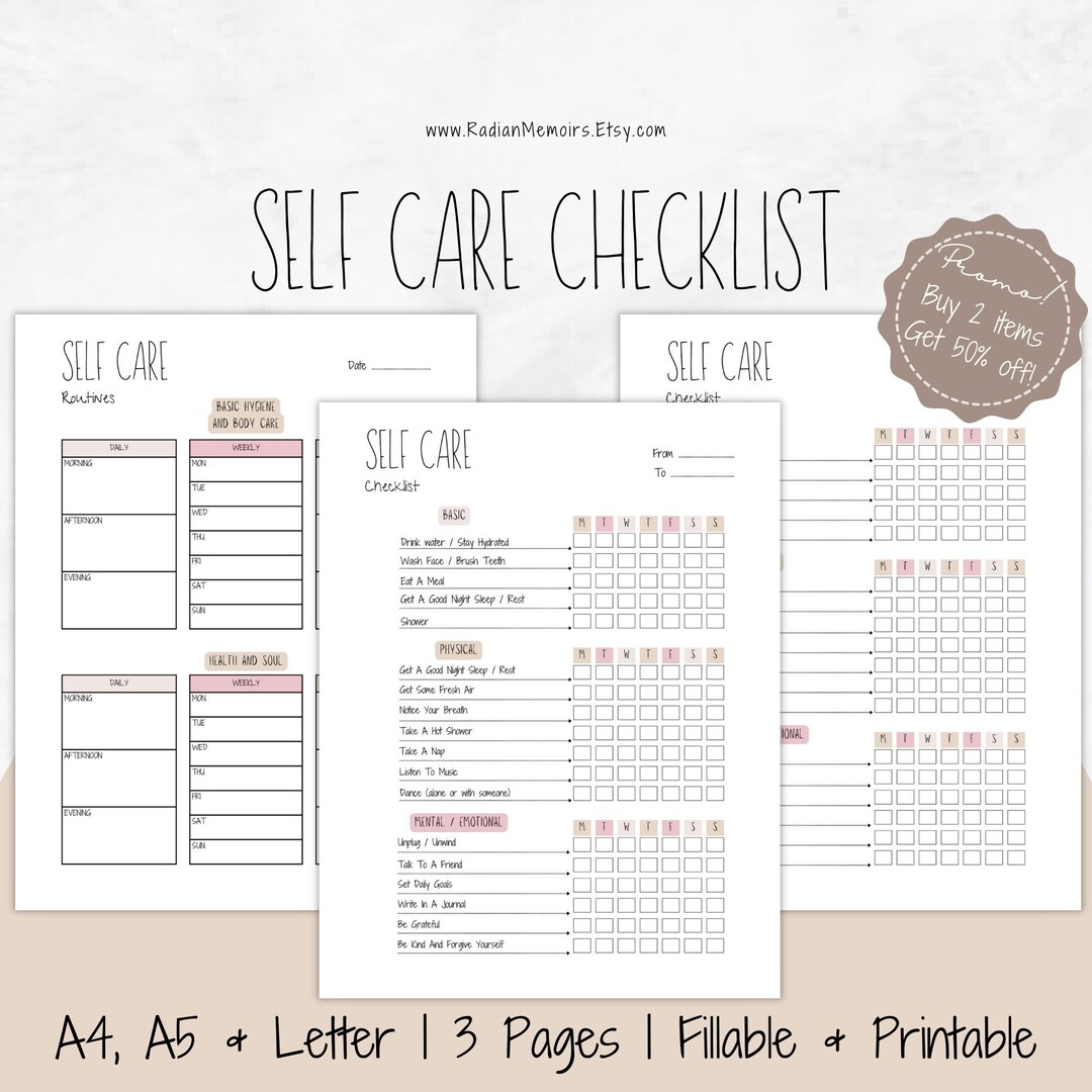 Self Care Checklist: Editable & Printable for Daily Wellness - Etsy