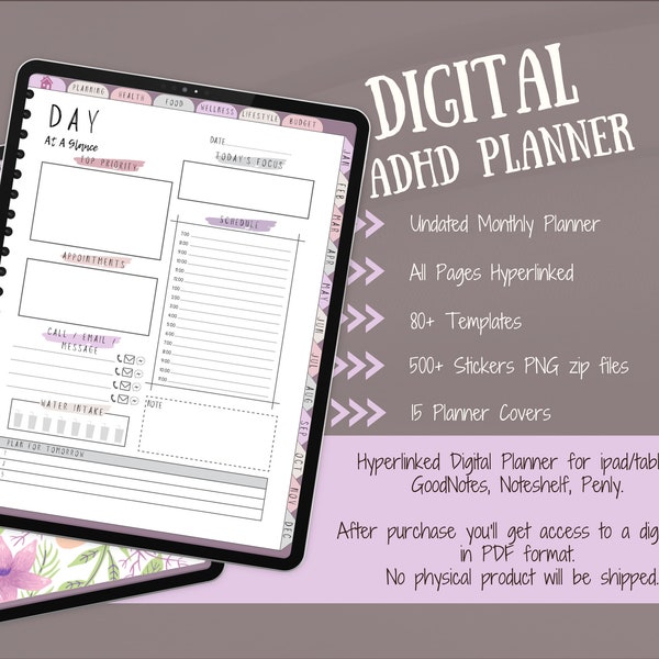 ADHD Digital Planner, ADHD Planner, Adhd Planner Adult, Adhd Journal ...