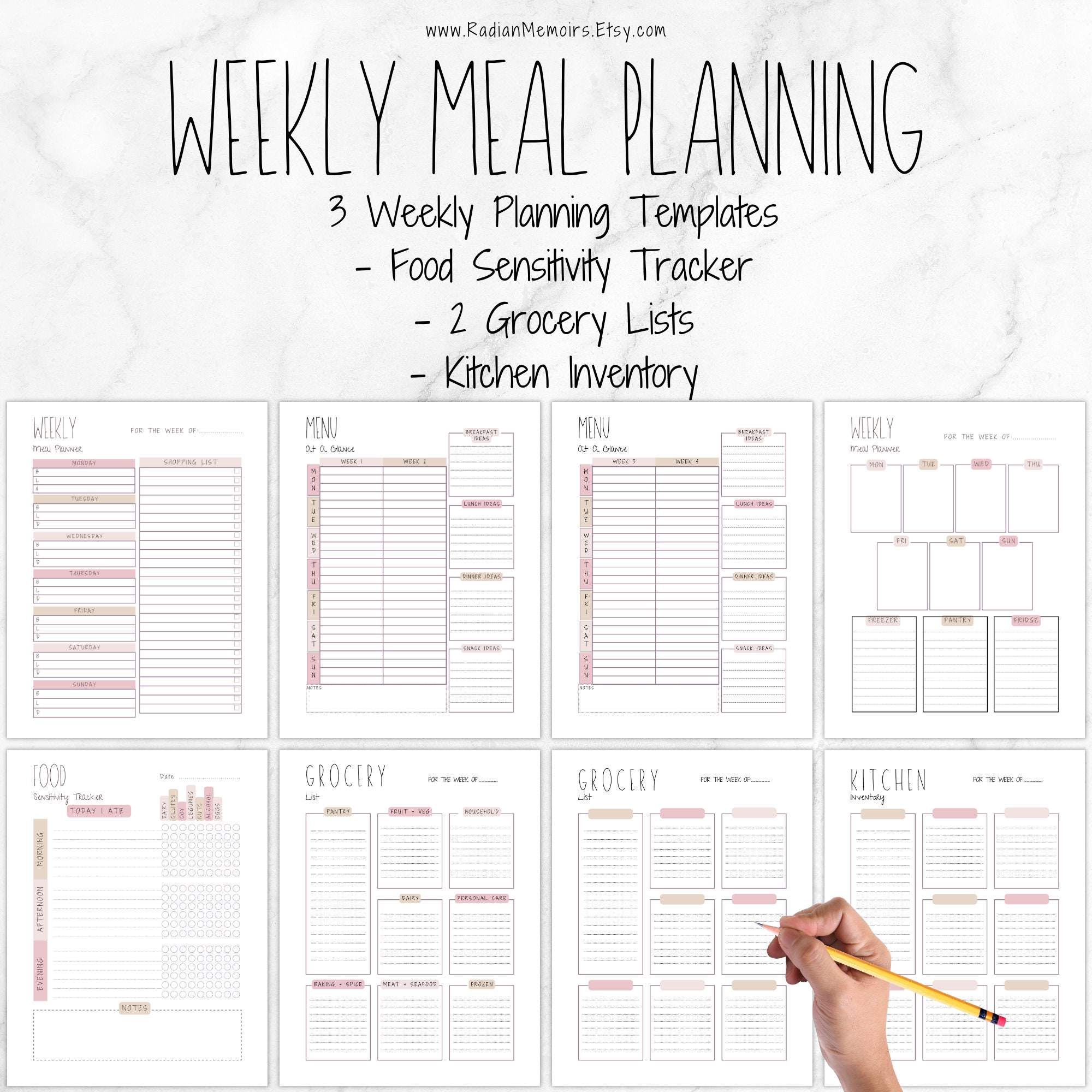 Editable Meal Planning Template A5, A4, US Letter With Food Journal & Kitchen Inventory - Etsy