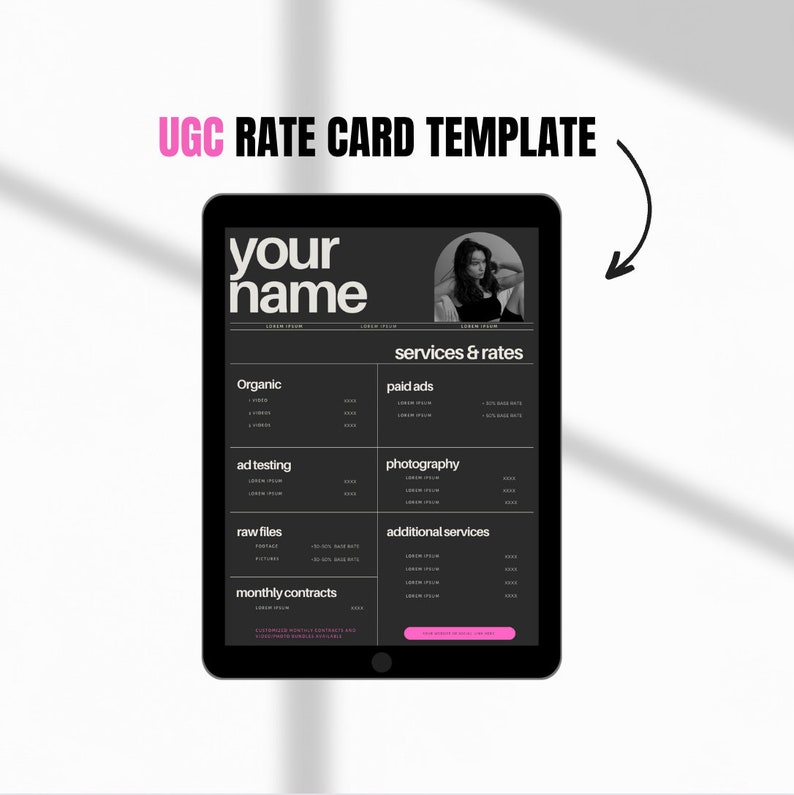 UGC Rate Card Template Influencer Rate Sheet UGC Content Creator ...