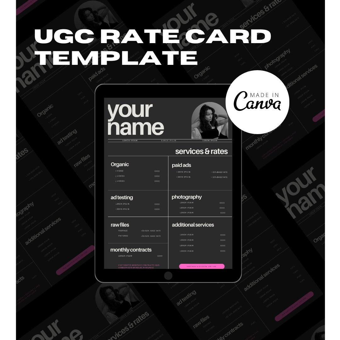 UGC Rate Card Template Influencer Rate Sheet UGC Content Creator ...