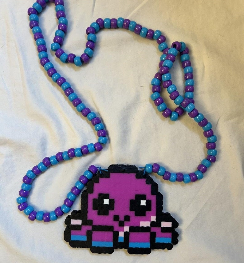 A Switchable Happy/mad Octopus Perler Bead Kandi Necklace - Etsy