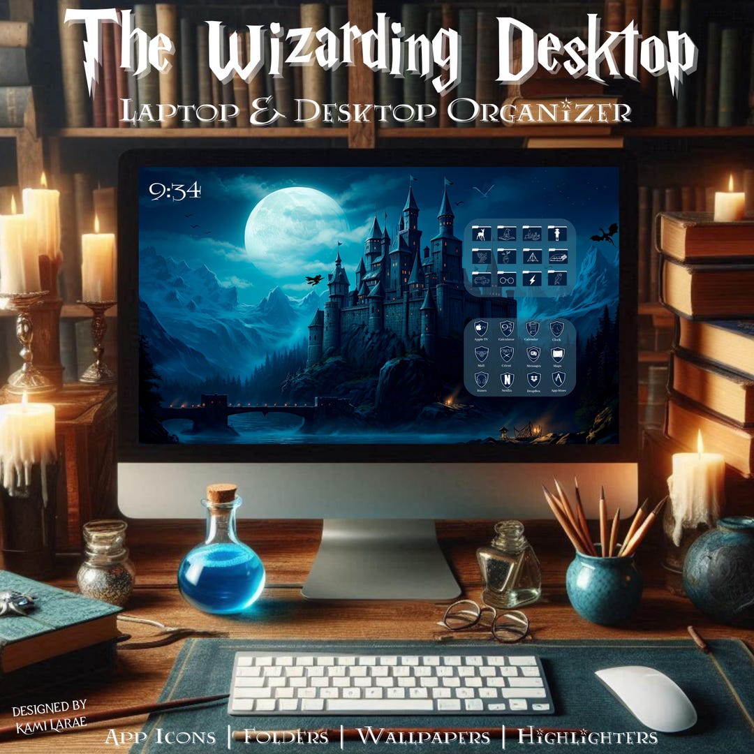 THE WIZARDING DESKTOP and Laptop Calendar Organizer 2025-2026 With Folders, App Icons, Stickers ...