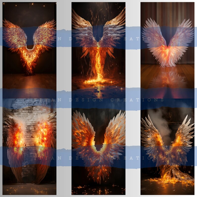 10 (plus 2 FREE!) Digital Backdrops, Fire Angel Wings, Children/adults ...