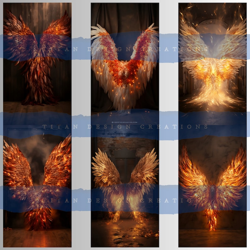 10 (plus 2 FREE!) Digital Backdrops, Fire Angel Wings, Children/adults ...