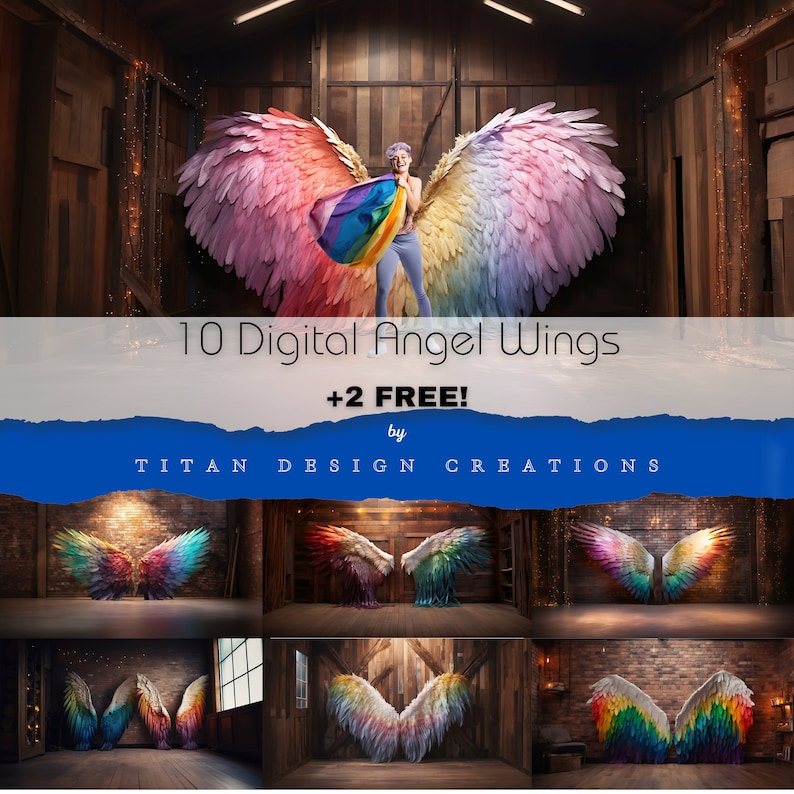 10 (plus 2 FREE!) Digital Backdrops, Rainbow Angel Wings, LGBTQ ...
