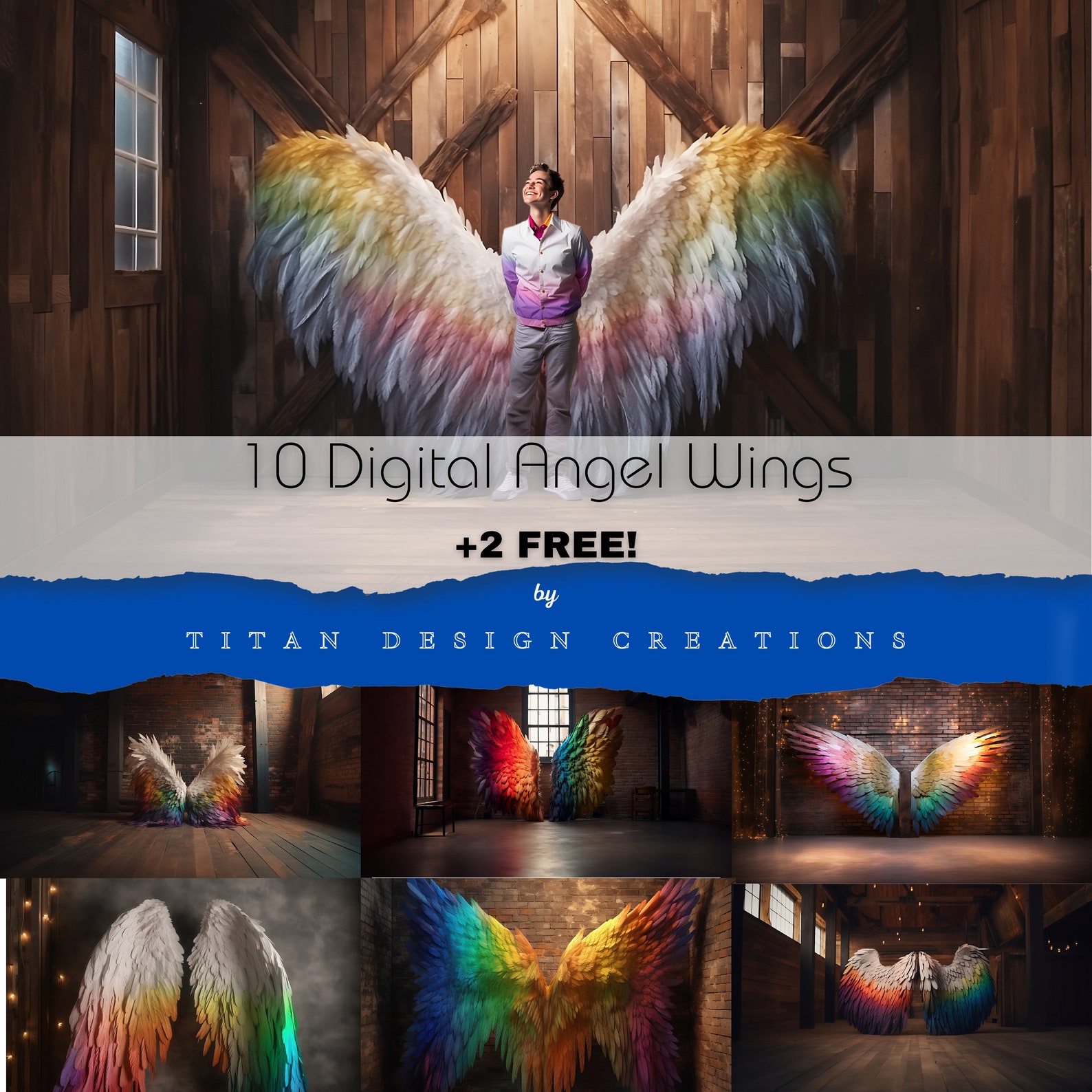 10 (plus 2 FREE!) Digital Backdrops, Rainbow Angel Wings, LGBTQ ...