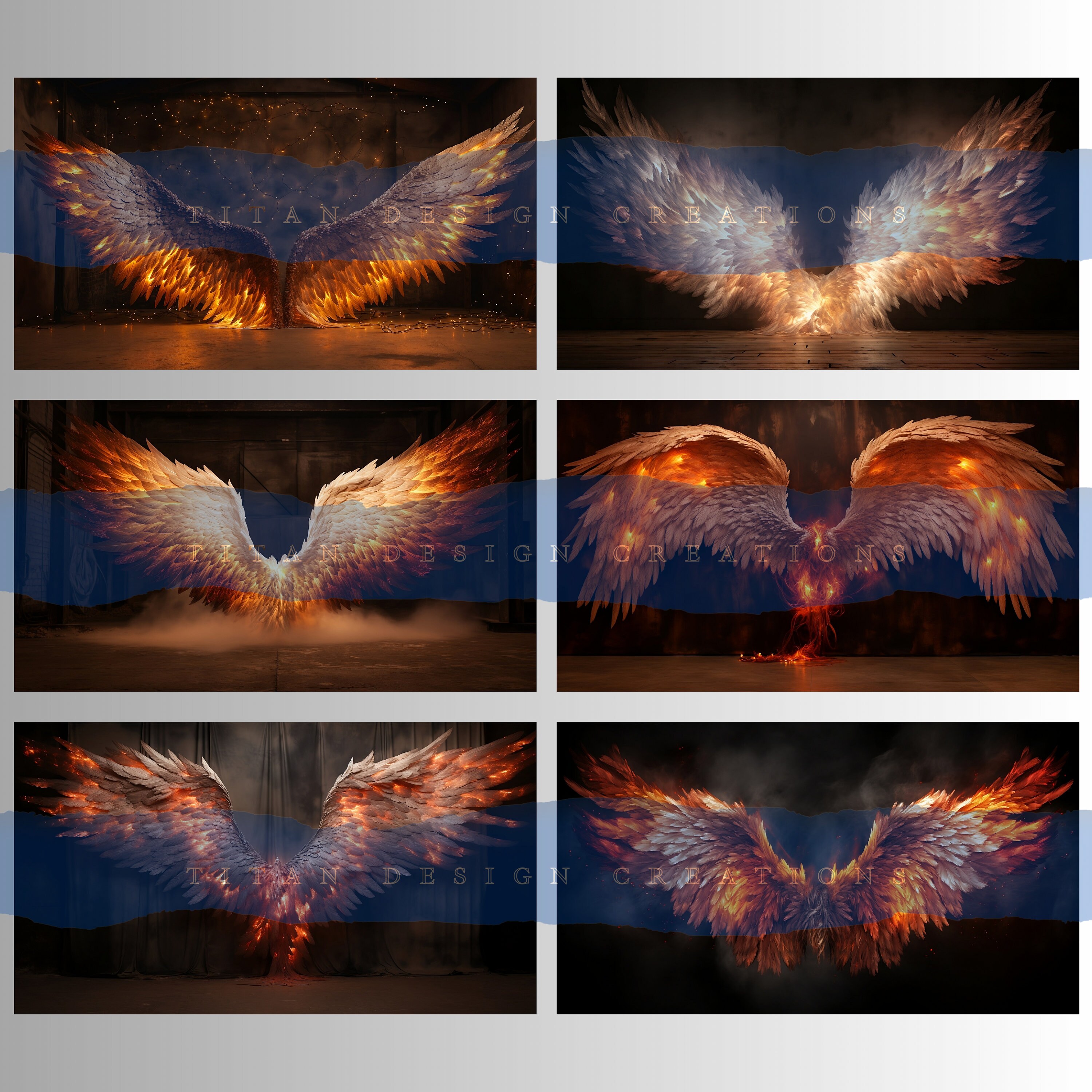 10 (plus 2 FREE!) Digital Backdrops, Fire Angel Wings, Halloween/ Party ...