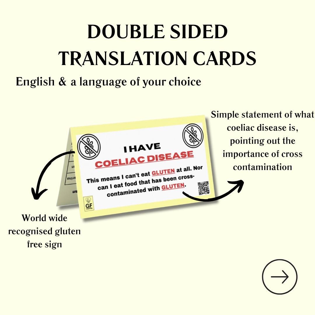 Coeliac Disease Travel Translation Cards Spanish&italian Food Allergy ...