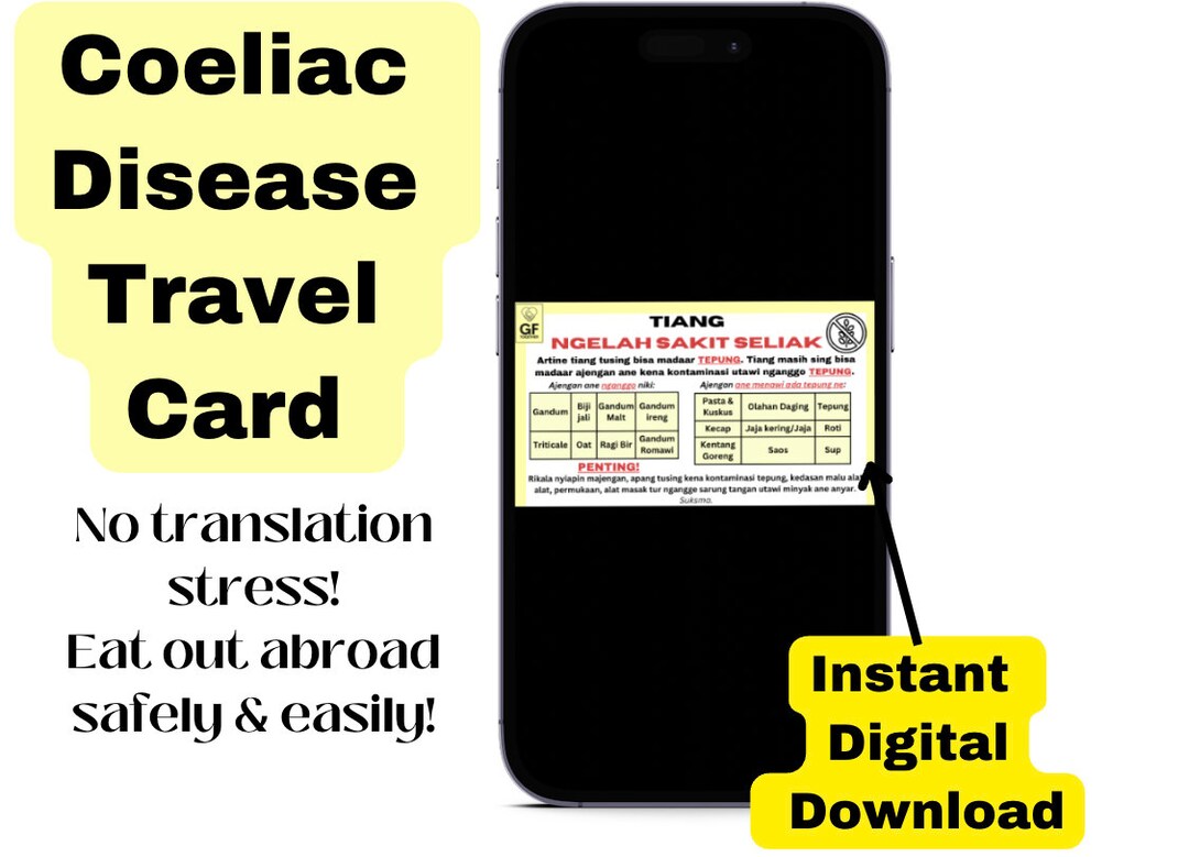 BALINESE Coeliac Disease Travel Card instant Download Restaurant Card ...
