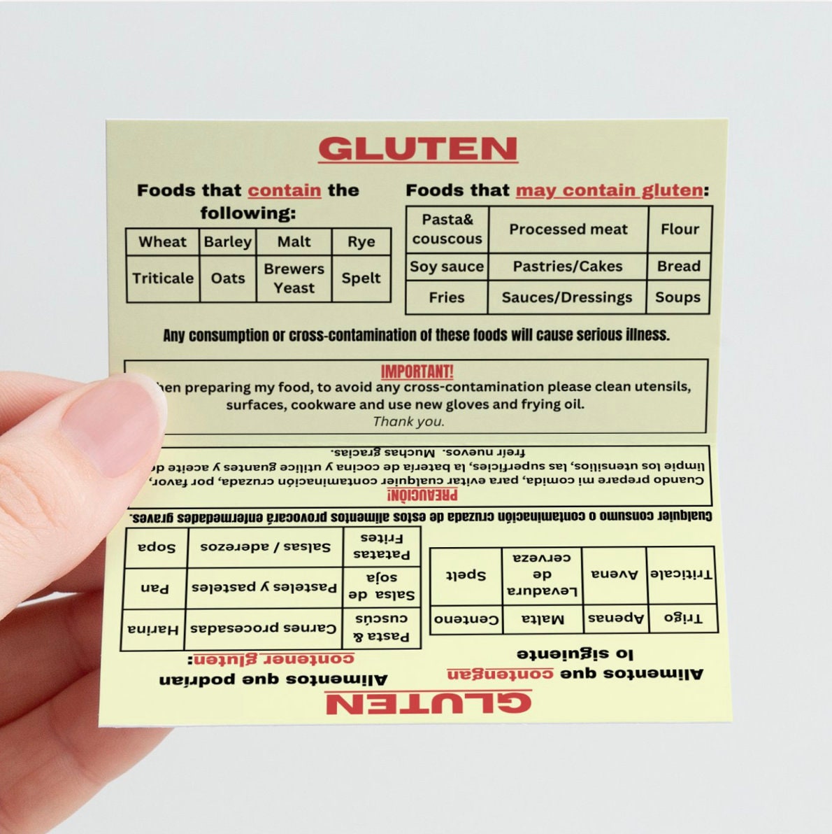 SPANISH Coeliac Disease Travel Translation Cards, Food Allergy Card ...