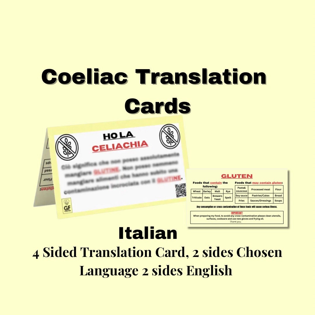 ITALIAN Coeliac Disease Travel Translation Card - Restaurant Card ...