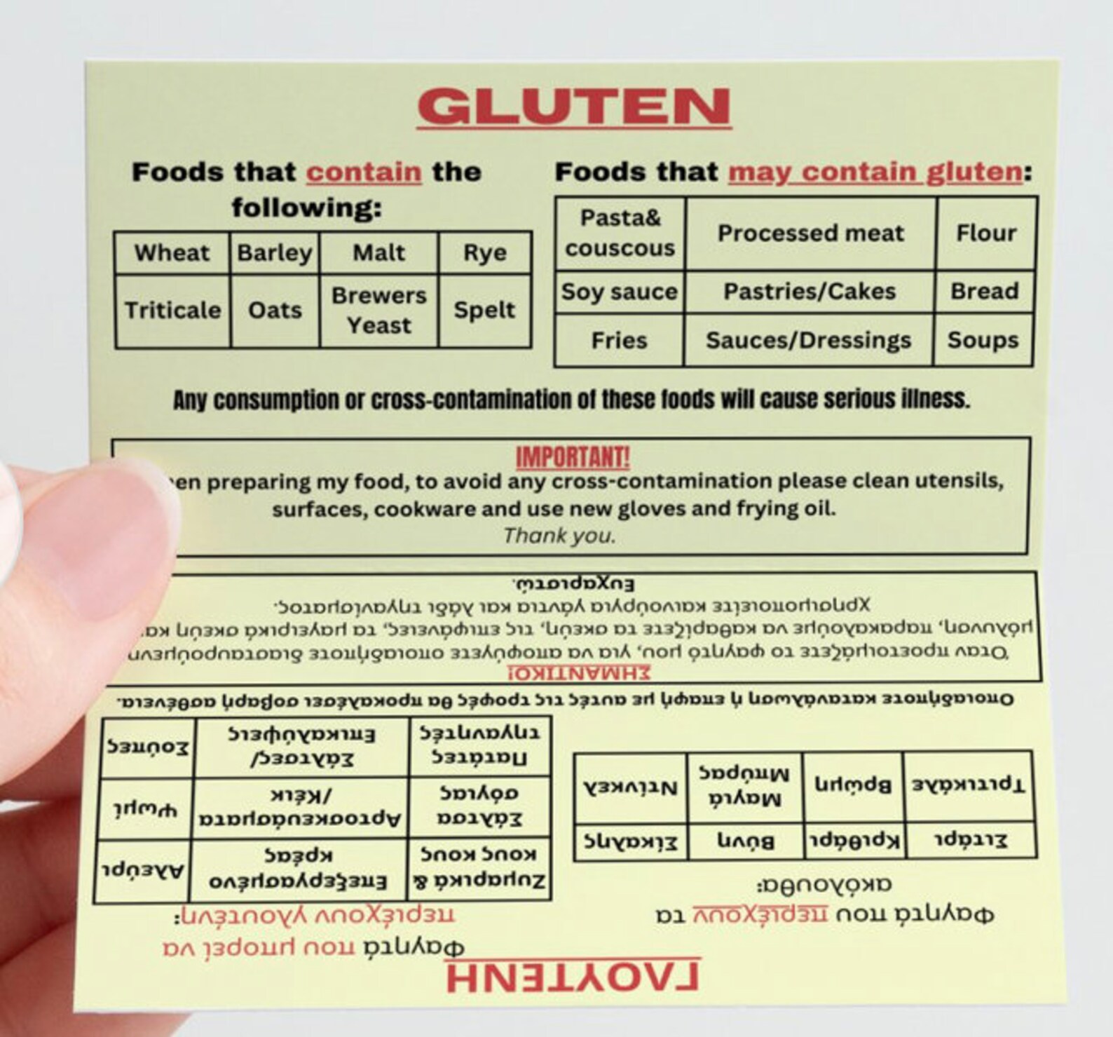GREEK Coeliac Disease Travel Translation Card, Food Allergy Card ...