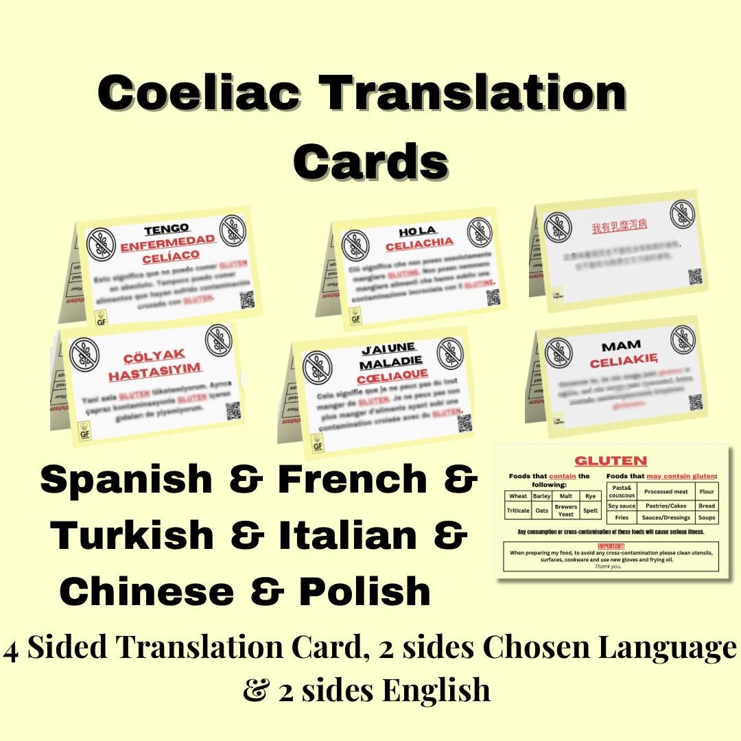 6 PACK OF CARDS Coeliac Disease Travel Translation Card, Food Allergy ...