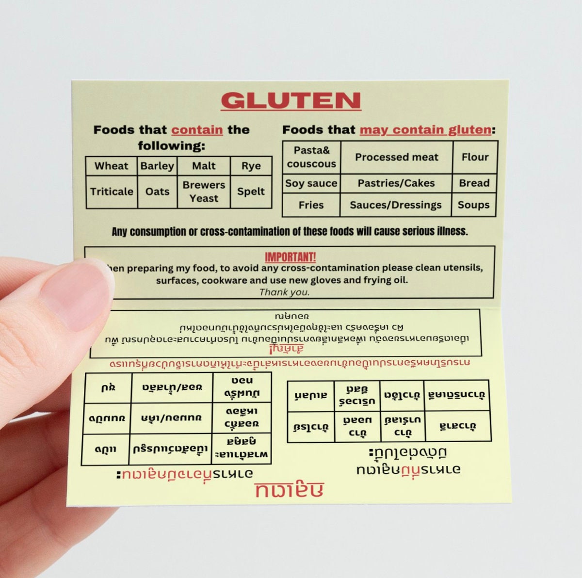 THAI Coeliac Disease Travel Translation Card, Food Allergy Card ...