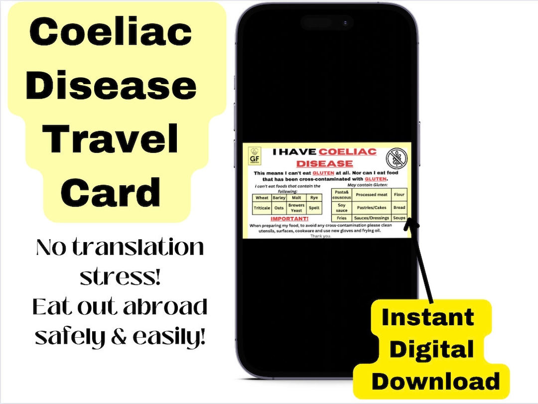 ENGLISH Coeliac Disease Travel Card Instant Download Restaurant Card ...