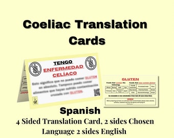 Coeliac Disease Travel Translation Cards Spanish&italian Food Allergy ...