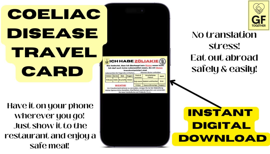 GERMAN Coeliac Disease Travel Card instant Download Restaurant Card ...
