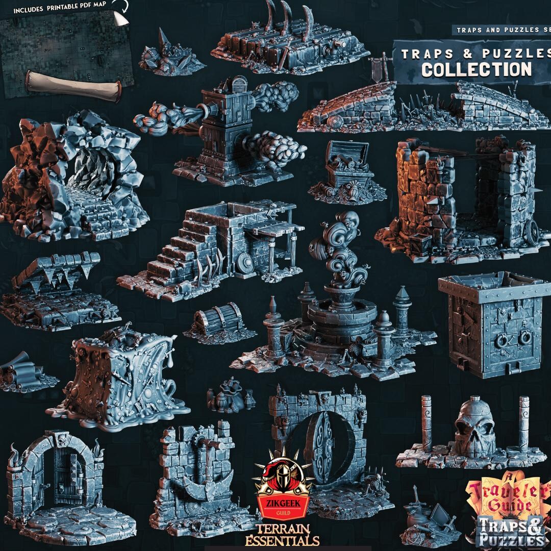 Traps & Puzzles Terrain Set Miniatures: 28/32/38mm Fantasy RPG Mini for ...