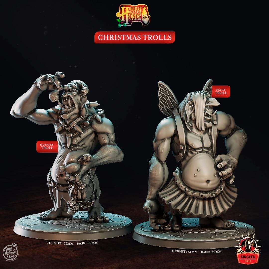 Christmas Trolls Miniatures: 28/32/38mm Fantasy RPG Mini for Dnd, TTRPG ...