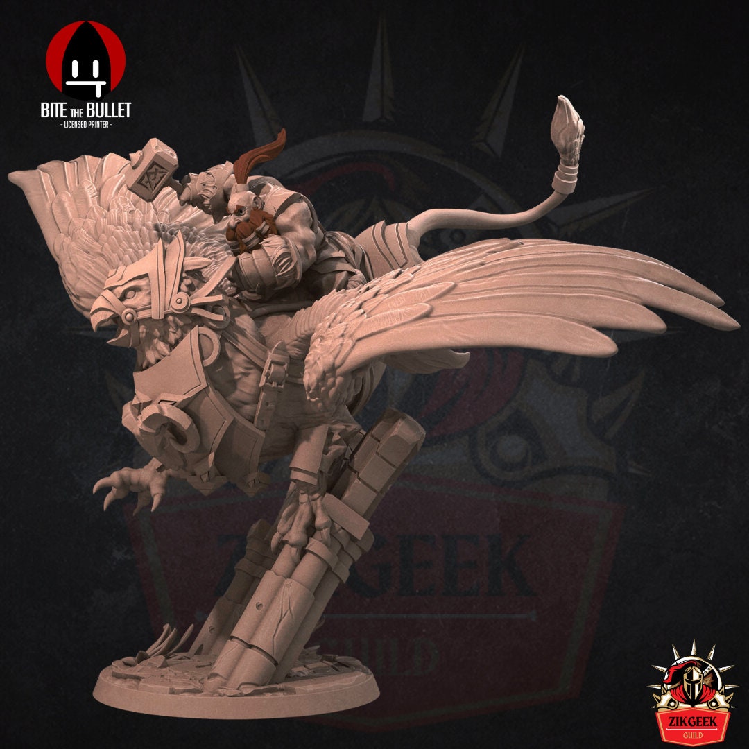 Dwarf Fighter on Gryphon Dnd Miniature Dungeons and Dragons Mini Hero ...