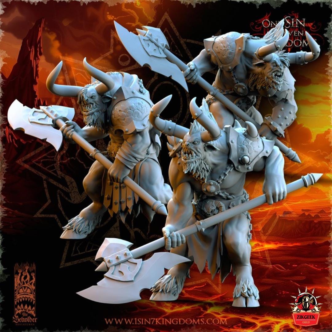 Minotaurs With Two-handed Axe Fighter Enemy Monster Bundle Miniature ...