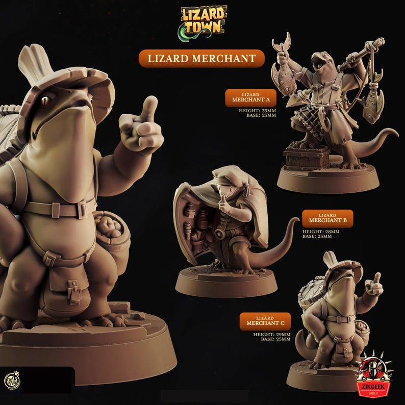 Lizard Merchant Miniature: 28/32/38mm Fantasy RPG Mini for Dnd, TTRPG ...