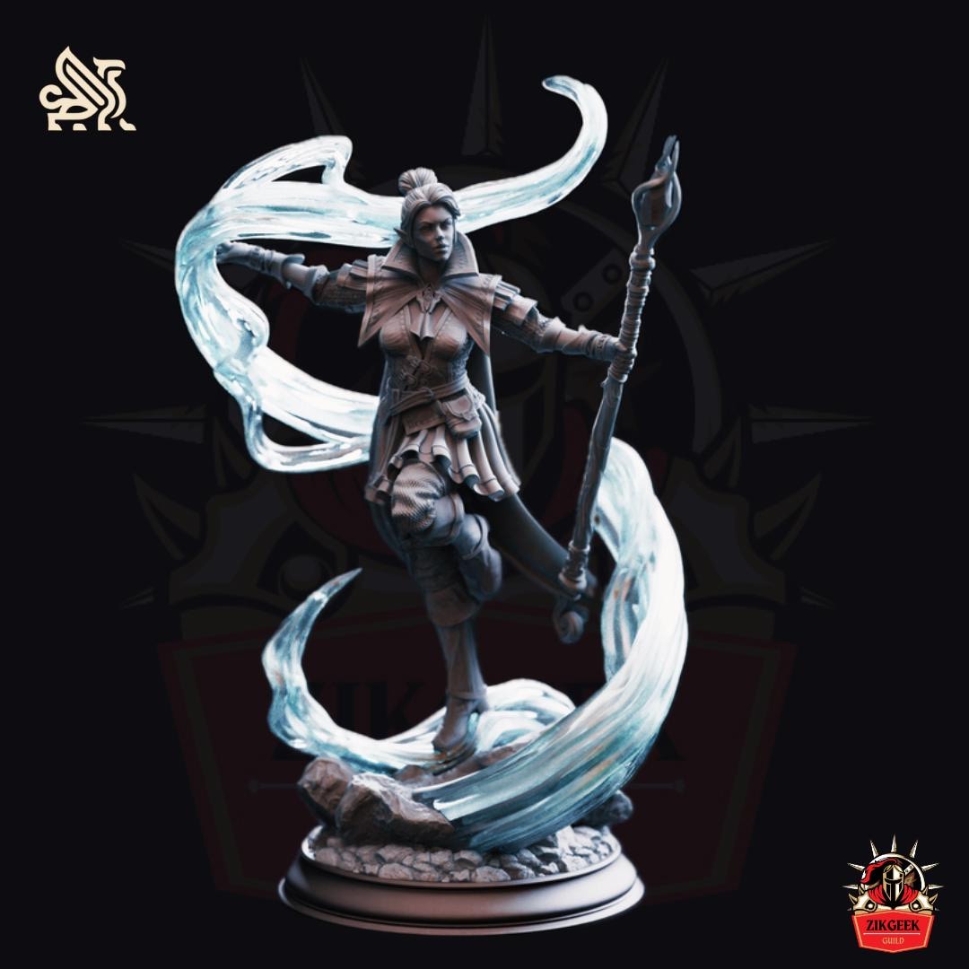 Female Half-elf Sorcerer Officer Miniature: 28/32/38mm Fantasy RPG Mini ...