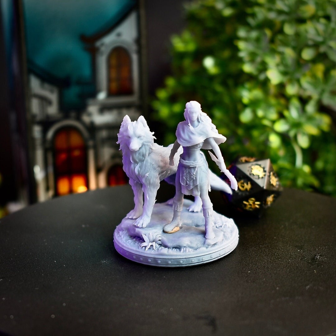 Female Elf Fighter & Wolf Miniature: 28/32/38mm Fantasy RPG Mini for ...