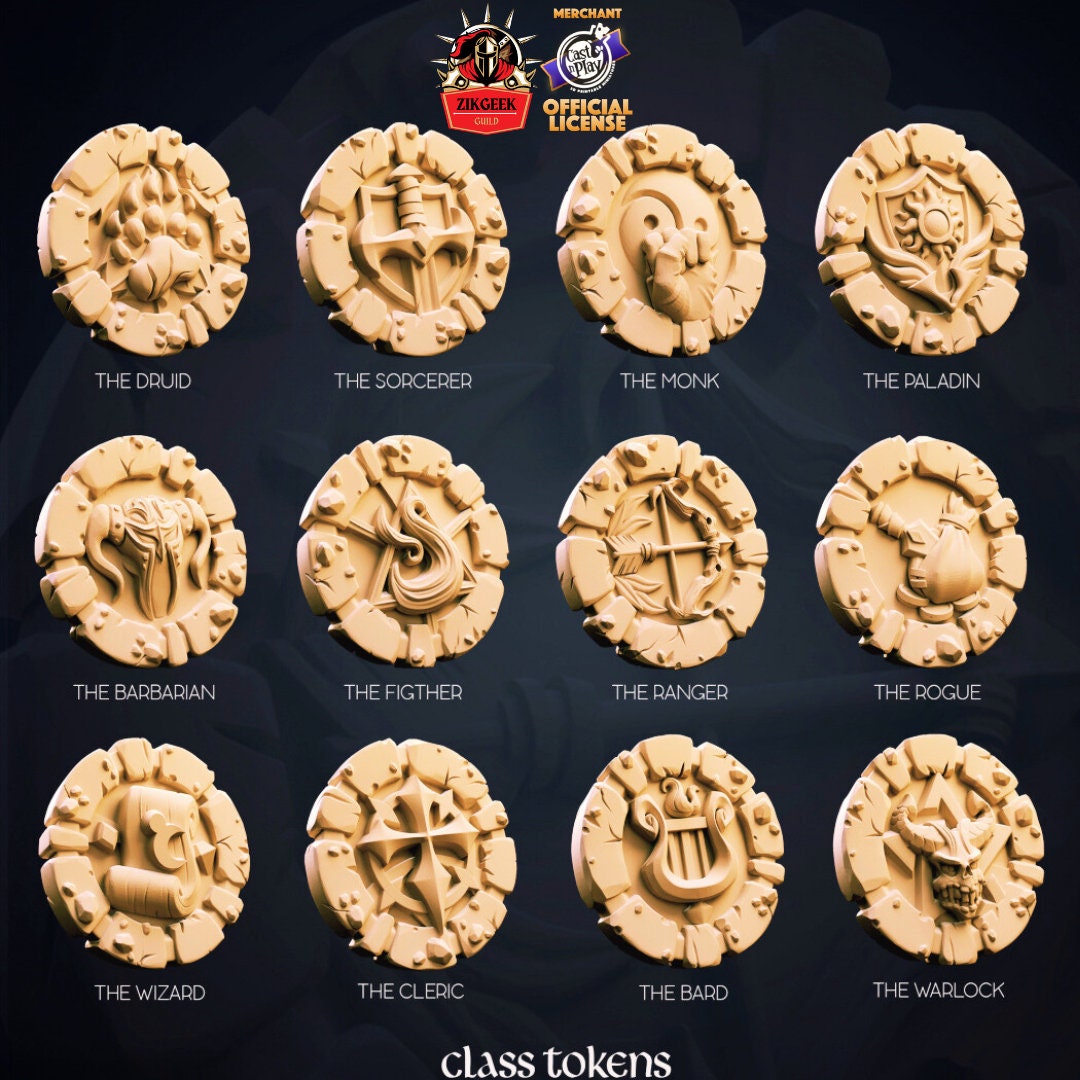 Dnd Class Tokens: Wizard, Druid, Rogue, Warlock, Cleric, Bard, Paladin ...
