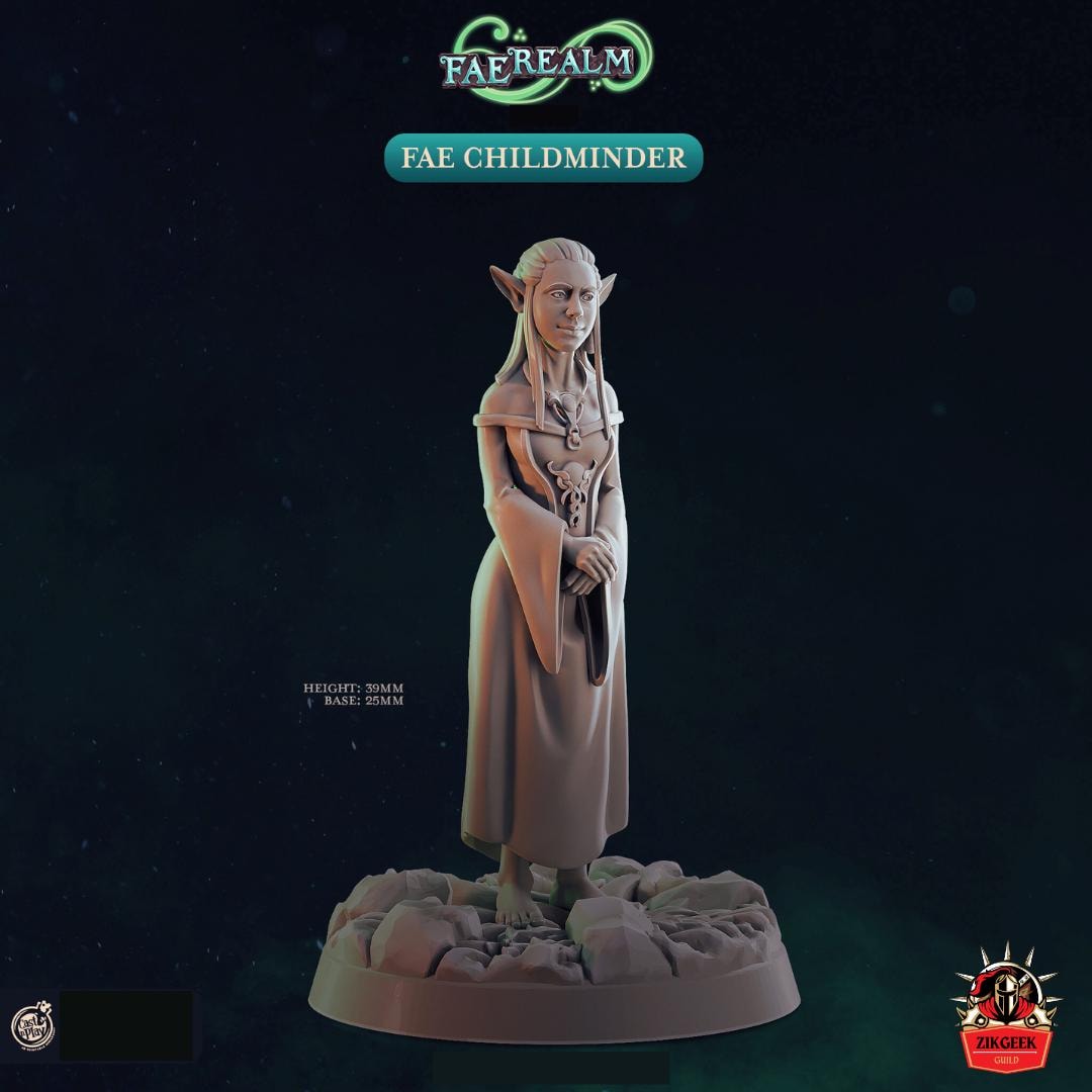 Fae Elf Childminder NPC Miniature: 28/32/38mm Fantasy RPG Mini for Dnd ...