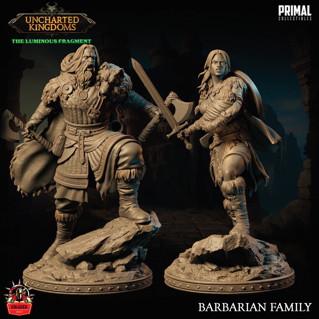 Barbarian Family Miniature: 28/32/38mm Fantasy RPG Mini for Dnd, TTRPG ...