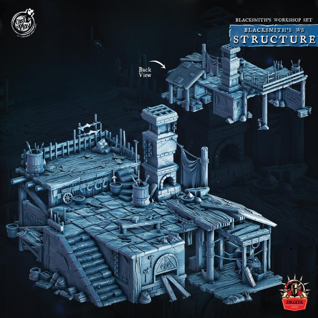 Blacksmith's Workshop Structure Terrain: 28/32/38mm Fantasy RPG Mini ...